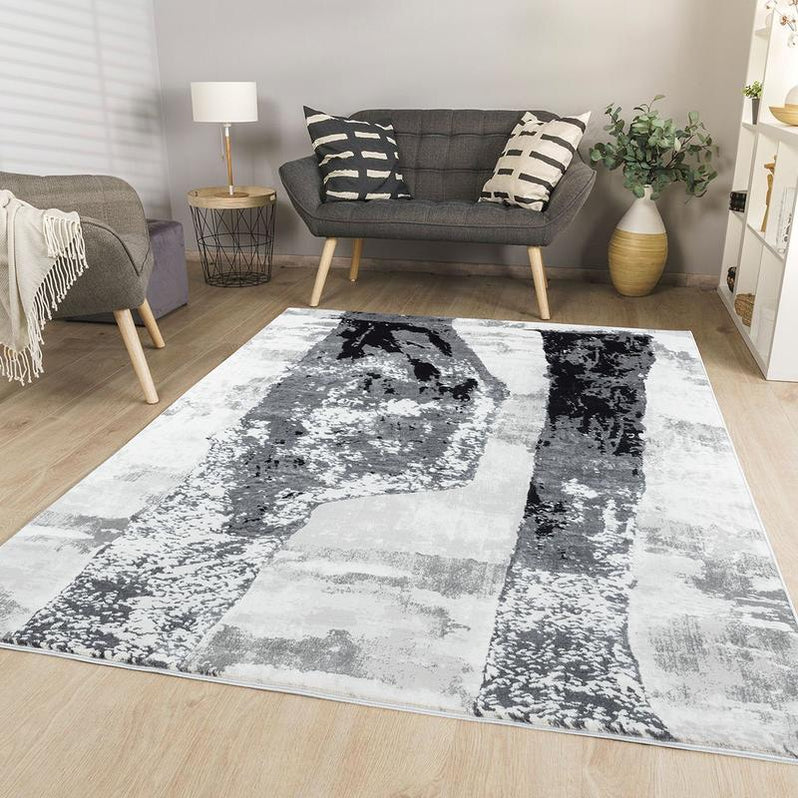 Elit Stripe Grey Black Rug - Kristal Carpets