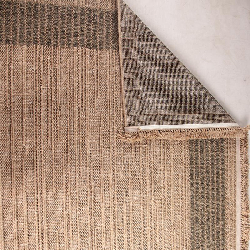 Jute Dark Frame Pattern Brown Rug - Kristal Carpets
