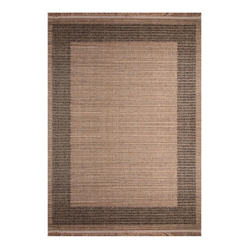 Jute Dark Frame Pattern Brown Rug - Kristal Carpets