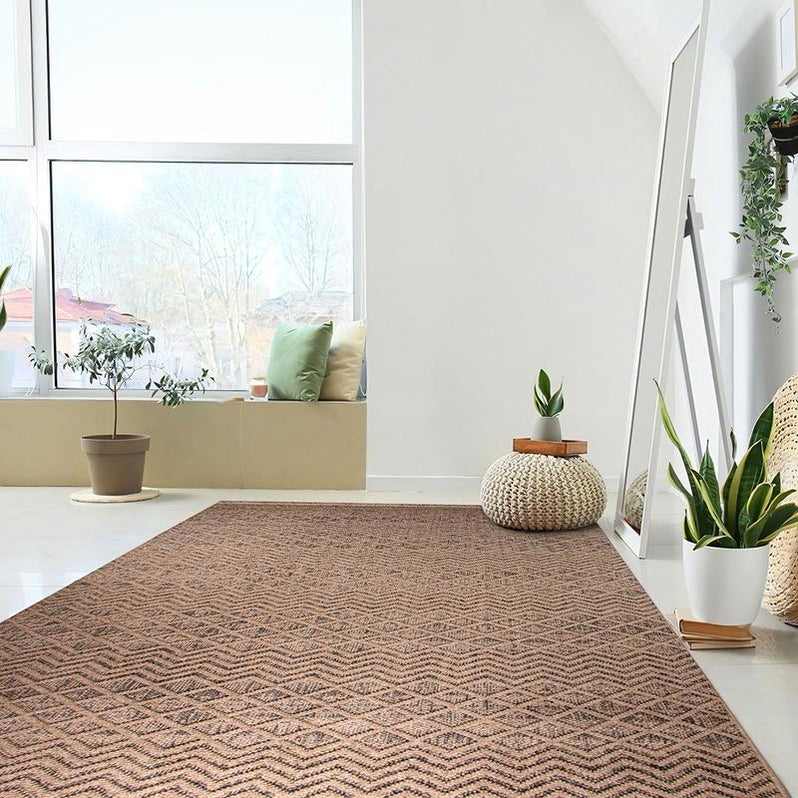Jute Wave Pattern Brown Rug - Kristal Carpets