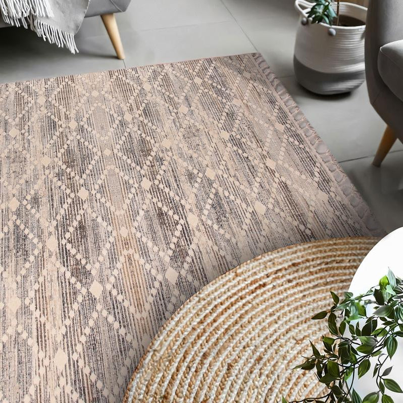 Random Square Pattern Beige Rug - Kristal Carpets